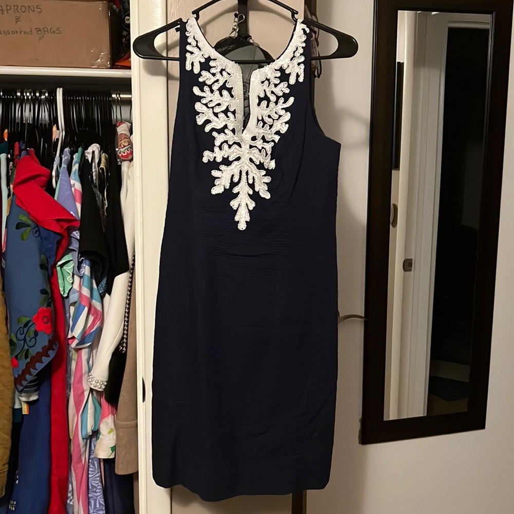 Lilly Pulitzer Navy And White Beaded Shift - Gem